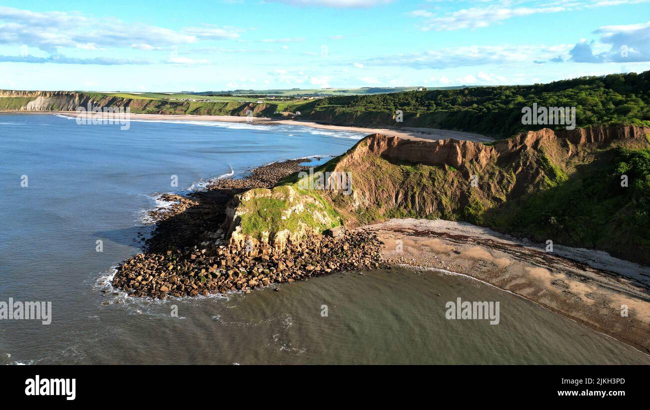 An aerial view from Cornelian Bay to Cayton Bay, Scarborough, UK Stock ...