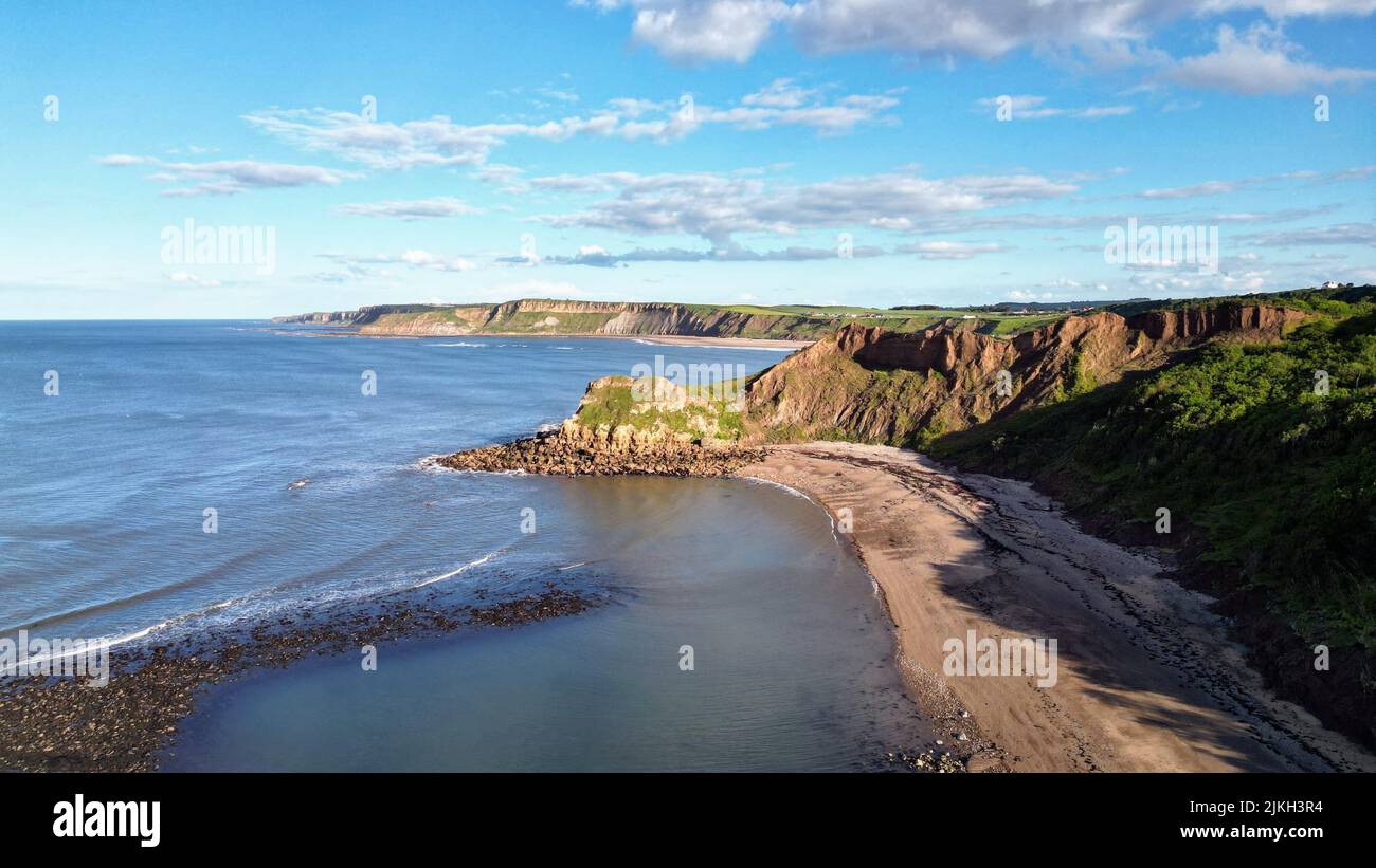 An aerial view from Cornelian Bay to Cayton Bay, Scarborough, UK Stock ...