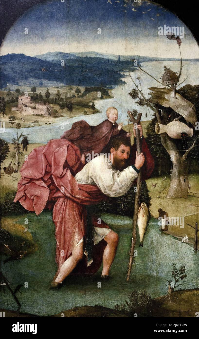 Saint Christopher carrying Christ across the river. Painting by ...