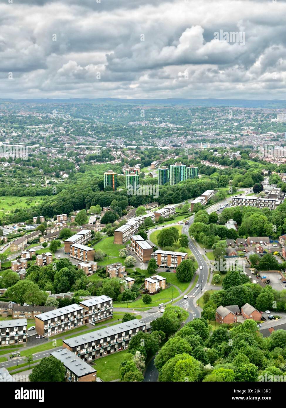 An aerial view of Gleadless Valley in Sheffield on a cloudy day Stock ...