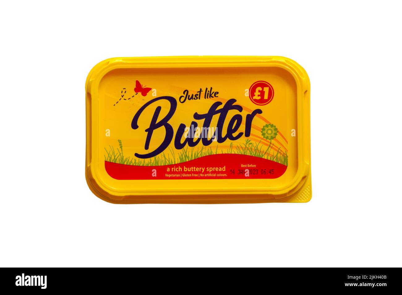 tub of Just like butter a rich buttery spread isolated on white ...