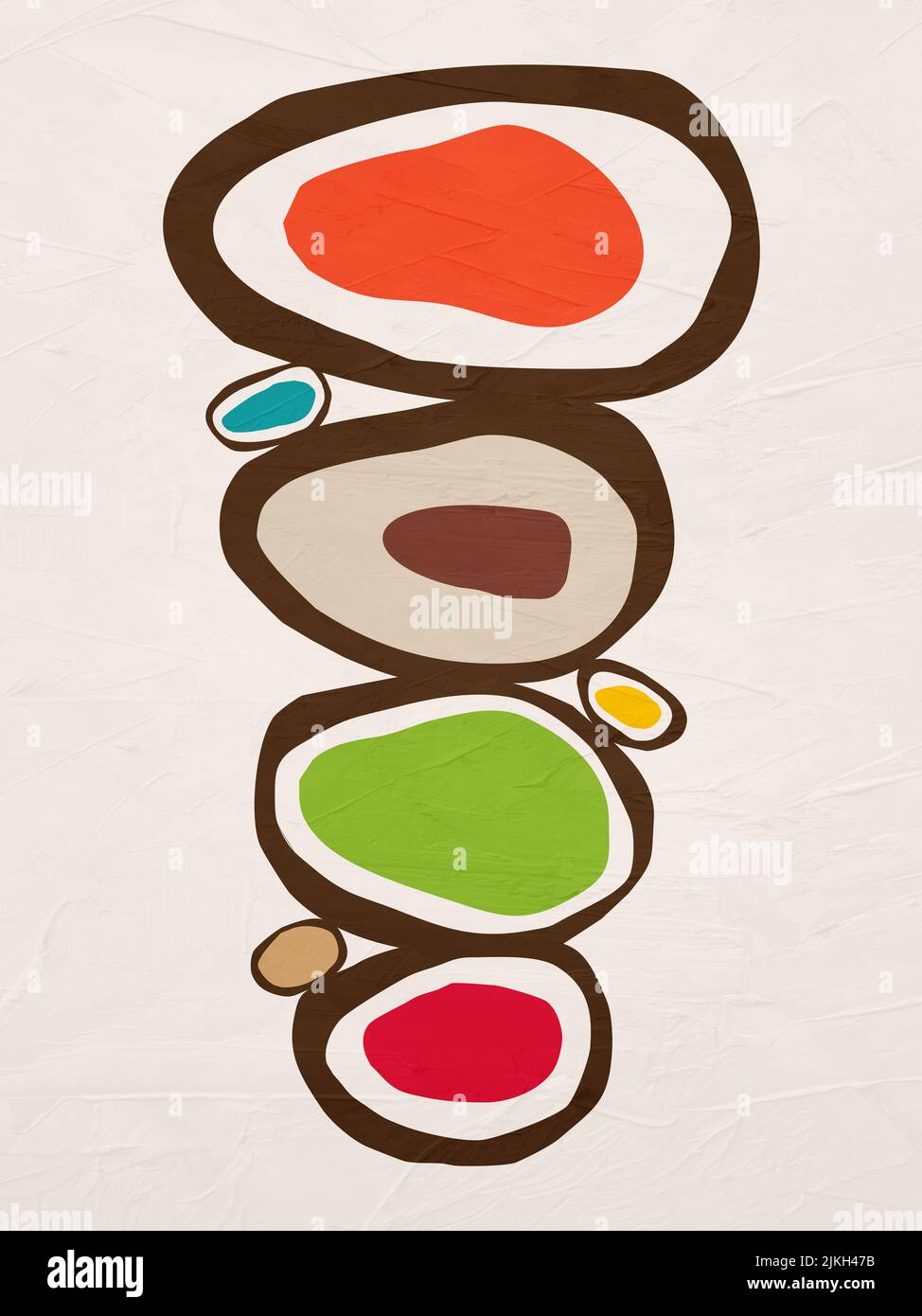 A vertical texture of colorful abstract oval shapes with pink ...