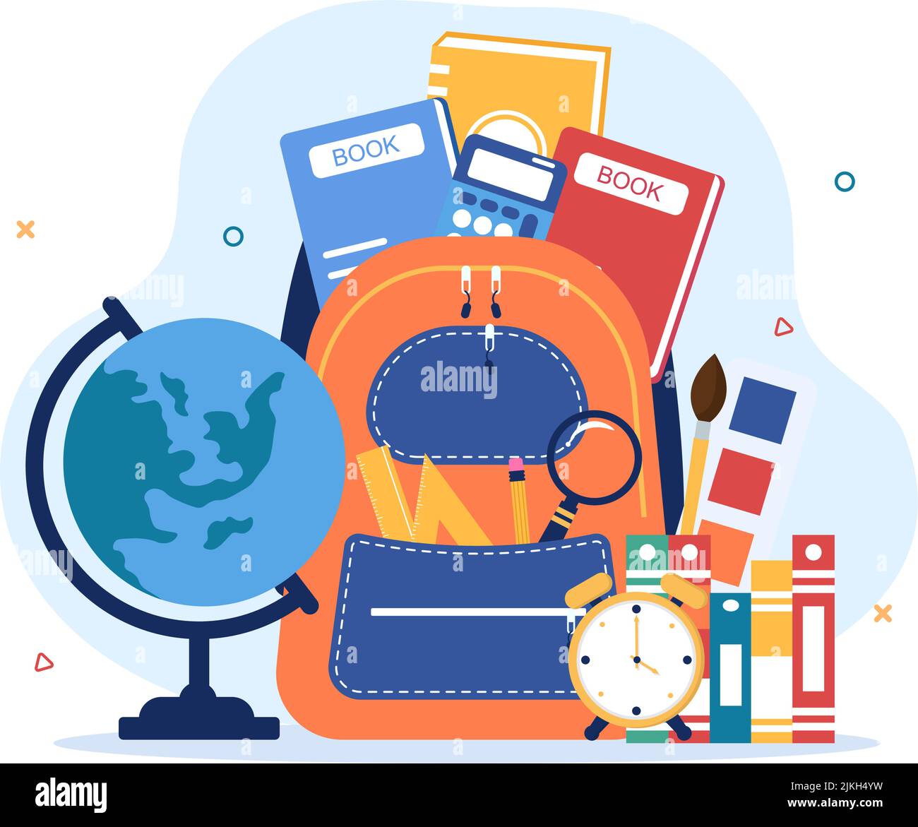 Stationery Set with Globe, Backpack, Book, Notebook, Ruler, Pencil, Pen, Calculator, Magnifying ...