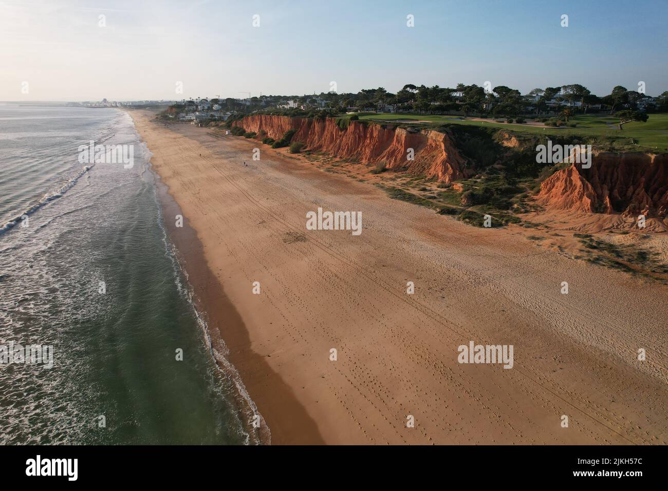 An aerial view of the Praia Vale do Lobo beach in Algarve, Portugal ...