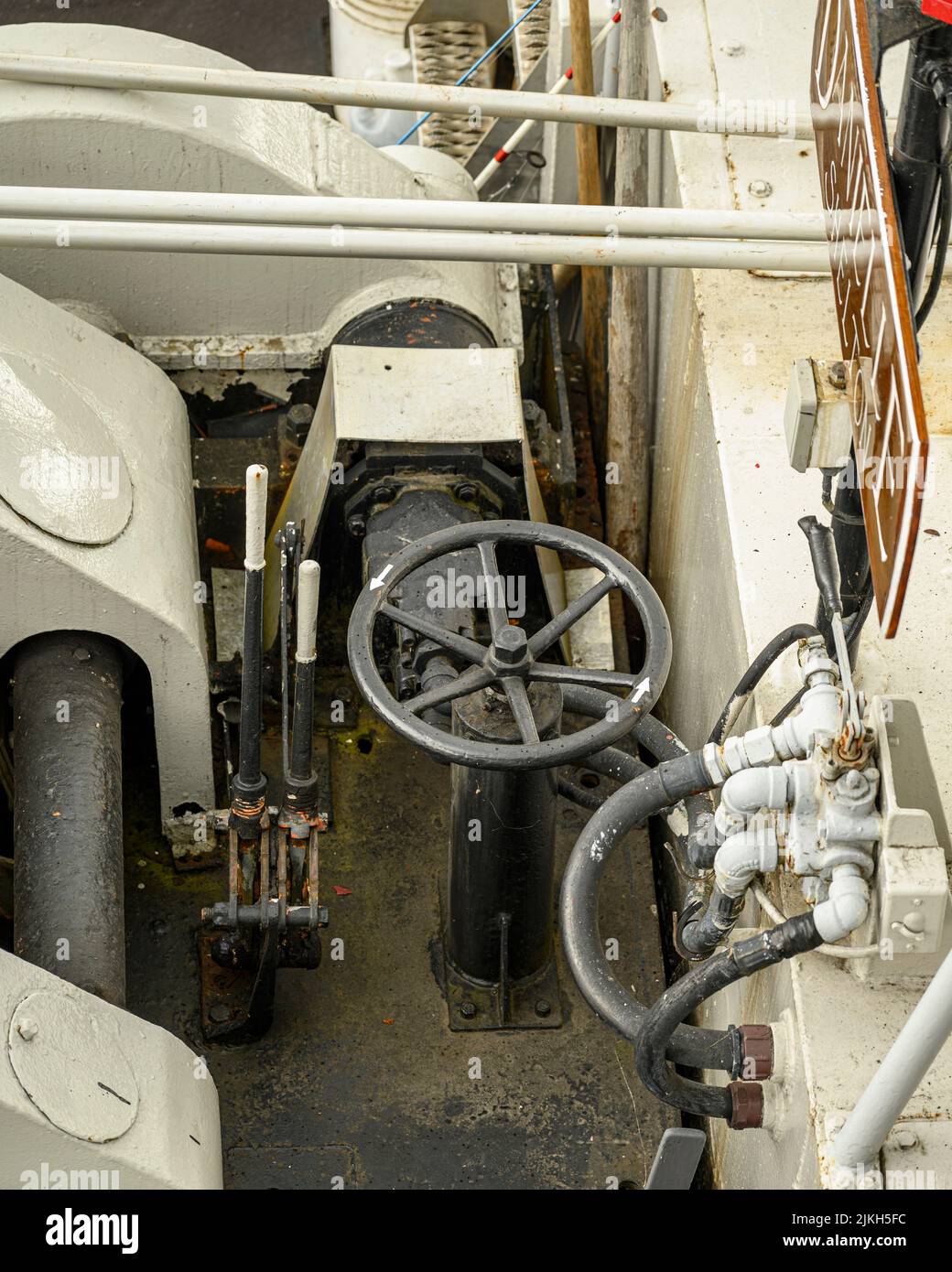 Controls of the stern windlass on teh tugboat Danielle Stock Photo - Alamy