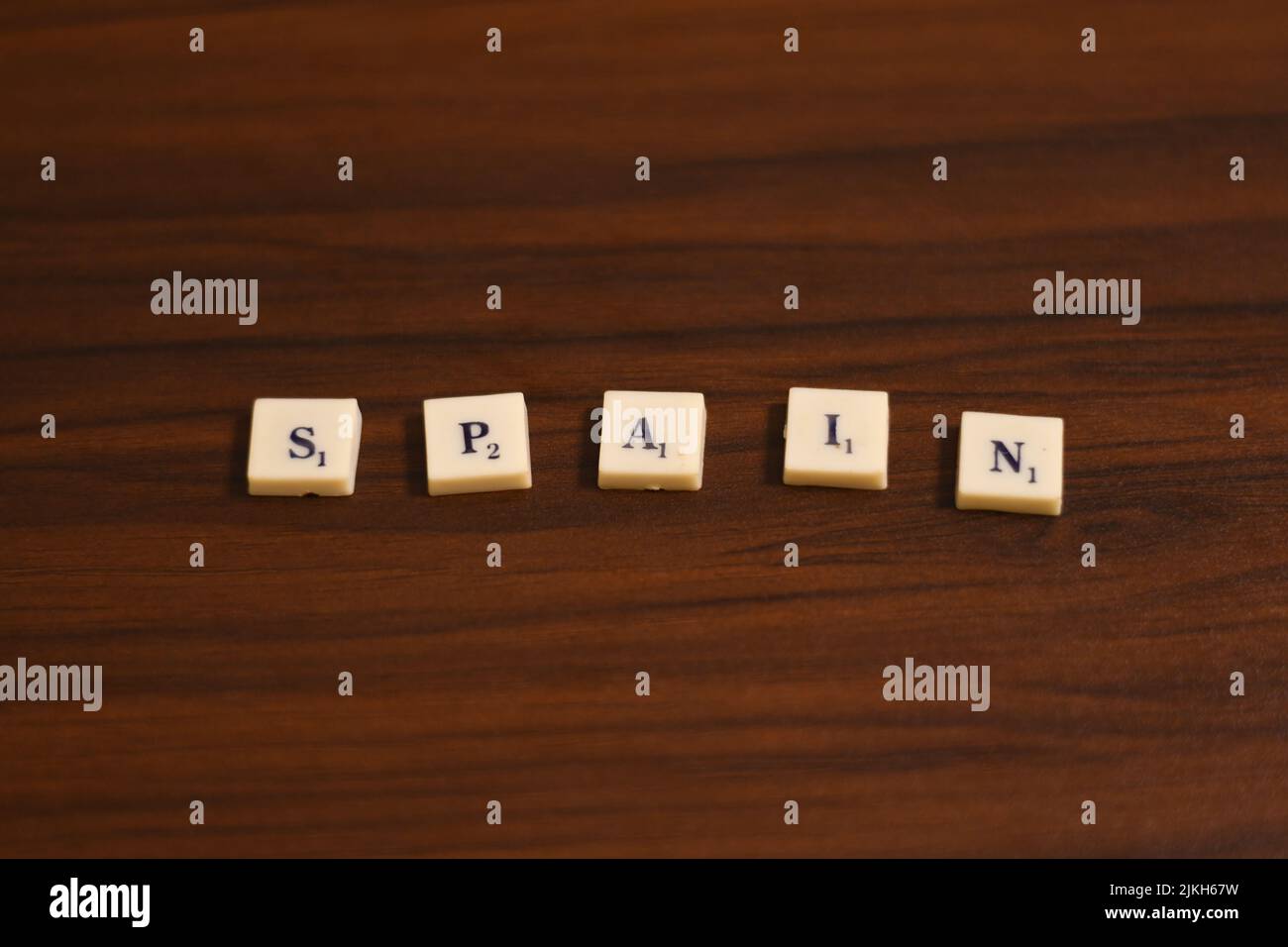 Selective focused close up shot of Spain word. Made by using the ...