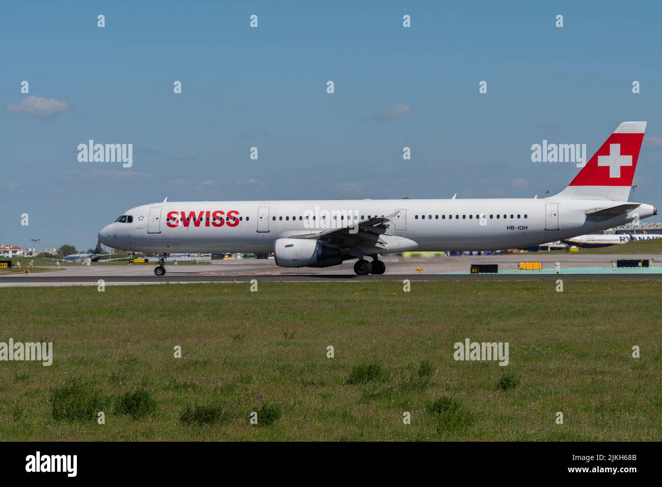 An Airbus A321-111 plane of the Swiss airline ready to take off on the ...