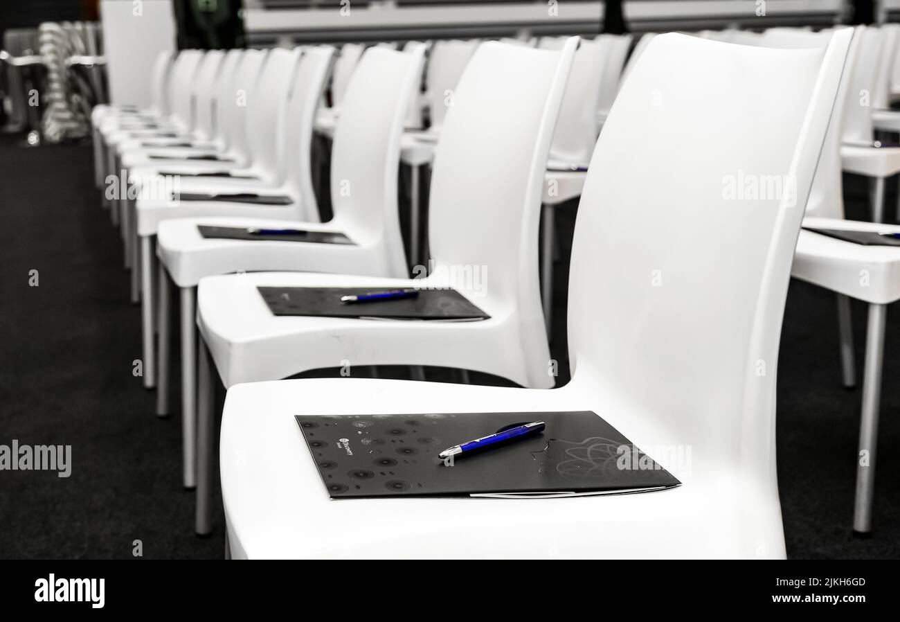 Johannesburg, South Africa - June 10, 2014: Empty chairs at conference ...