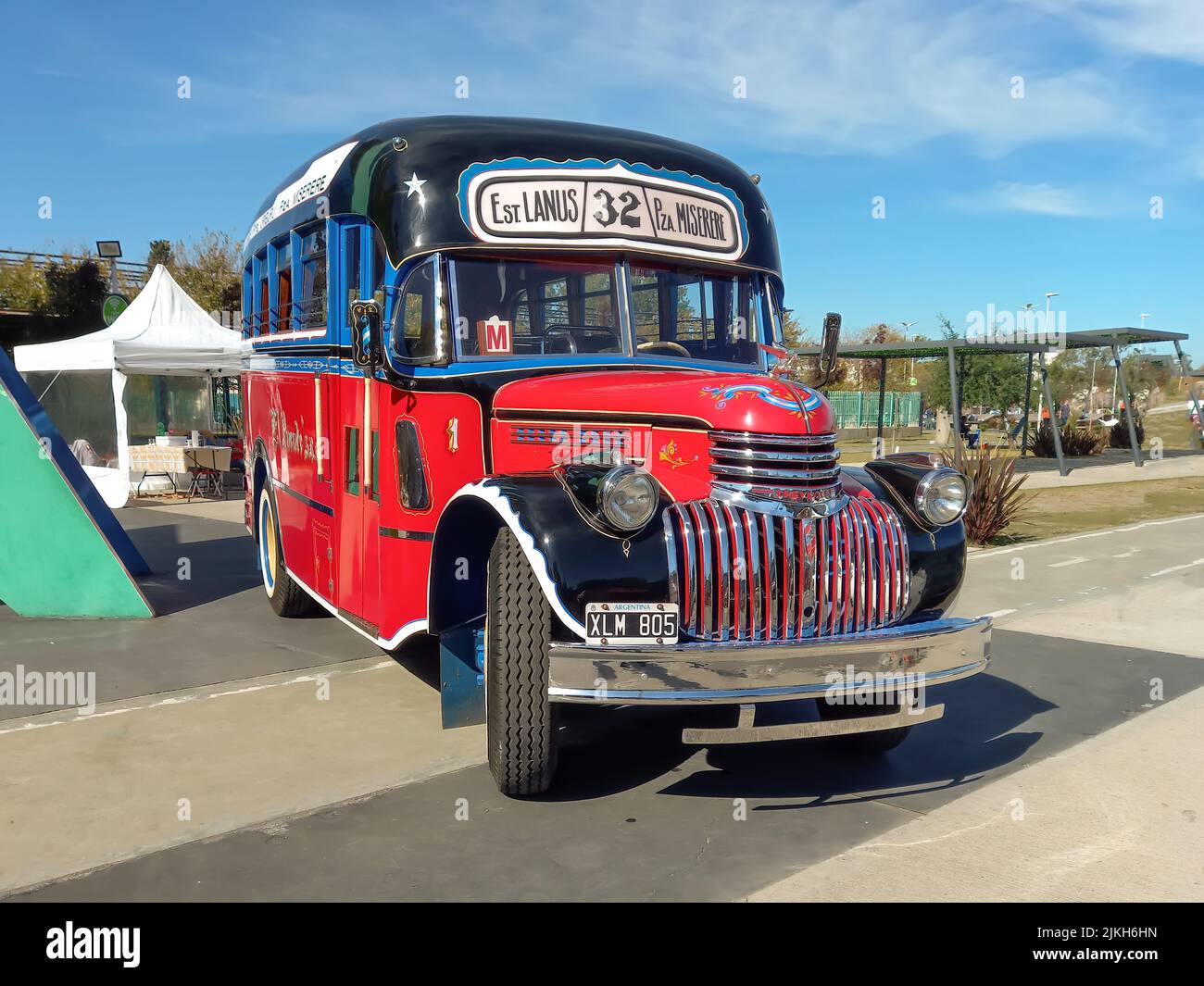 old red Chevrolet 1946 bus for public passenger transport in Buenos ...