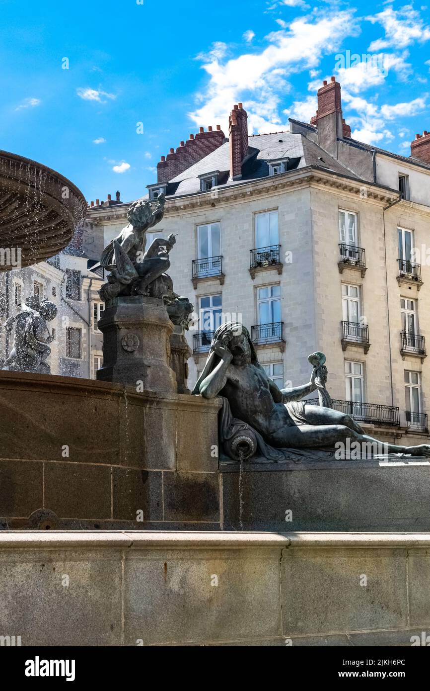 Nantes, beautiful city in France, fountain place Royale, in the ...