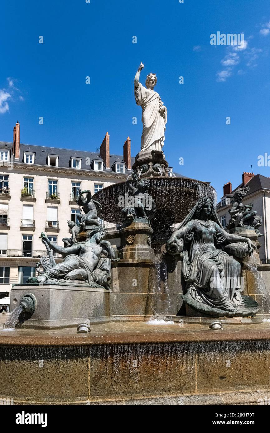 Nantes, beautiful city in France, fountain place Royale, in the ...