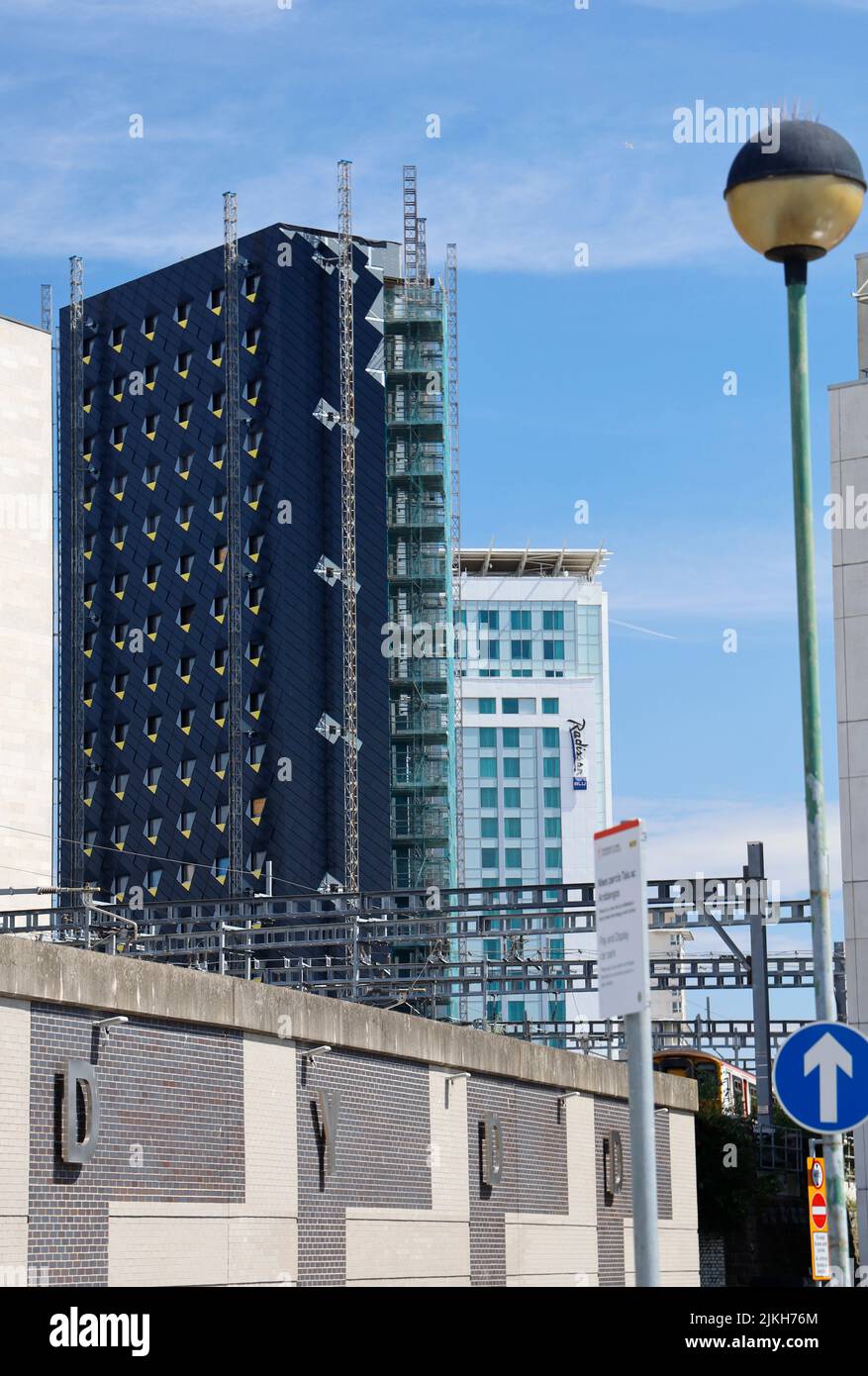 Still unfinished Premier Inn hotel building in central Cardiff. Summer ...