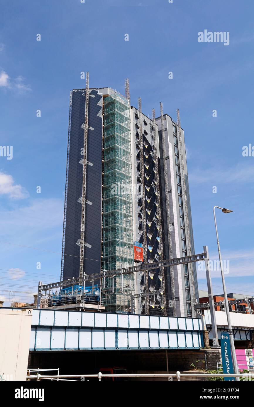 Still unfinished Premier Inn hotel building in central Cardiff. Summer ...