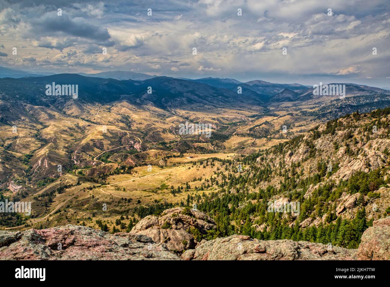 A scenery of a valley from the top of Horsetooth Mountain in Colorado ...