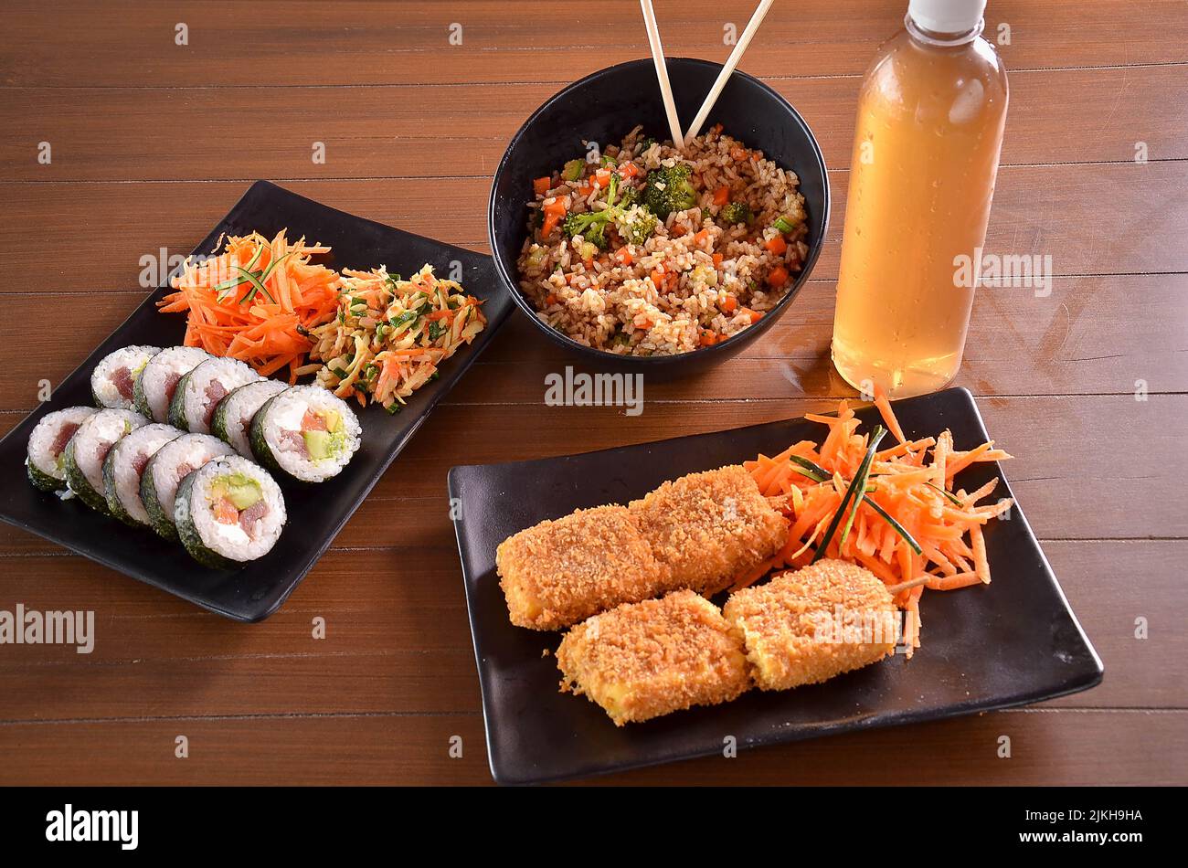 The traditional Japanese food served on a plate at a restaurant Stock ...