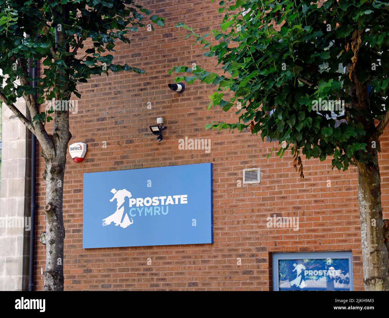 Prostate Wales sign on side of building, Cardiff, South Wales. Summer ...