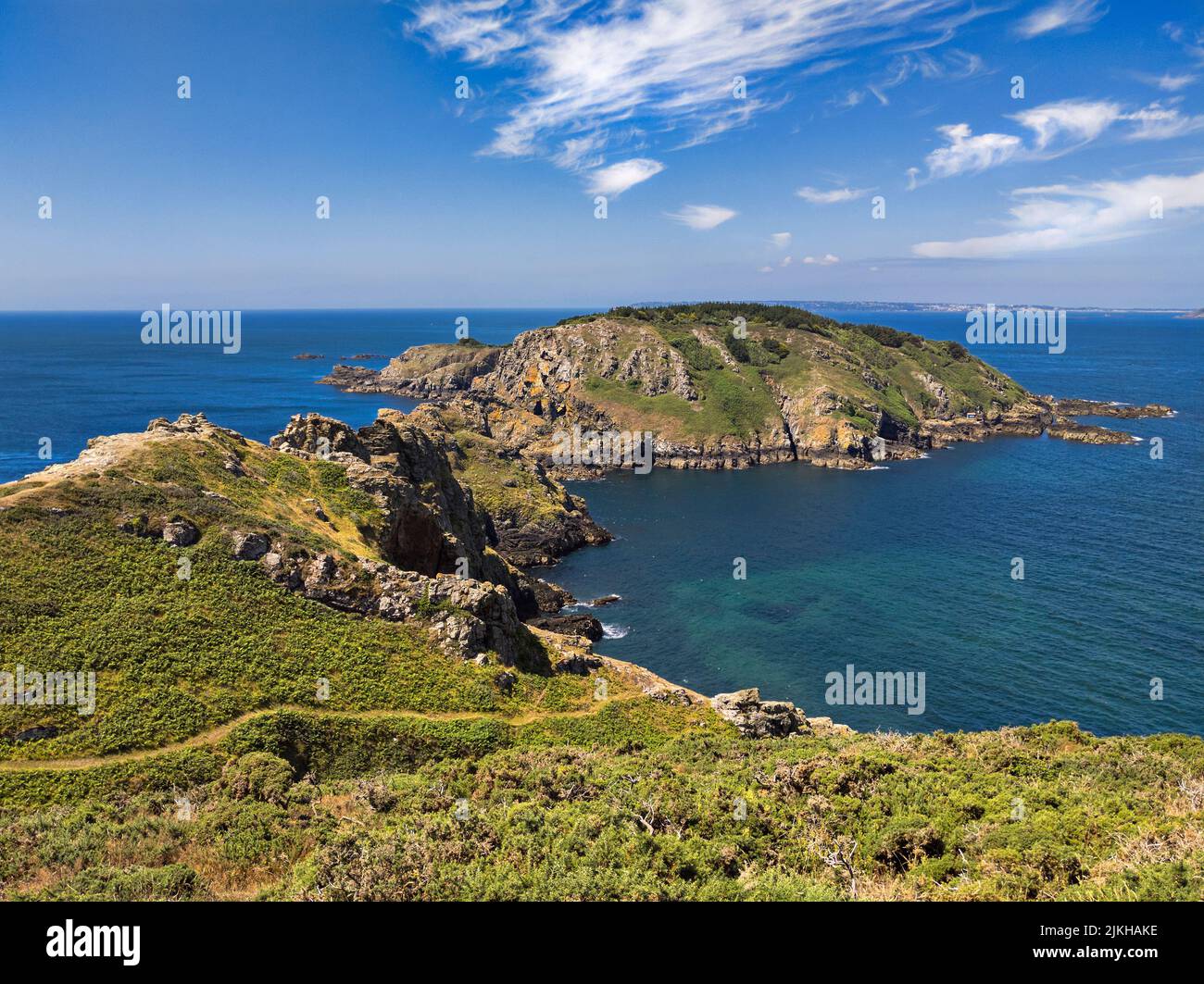 A view from Sark's west coast towards the island of Brecqhou in the UK ...