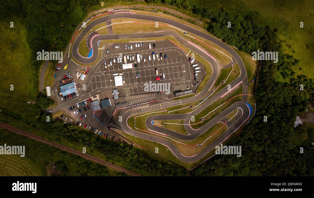 An aerial view of a racing track with parked cars Stock Photo - Alamy