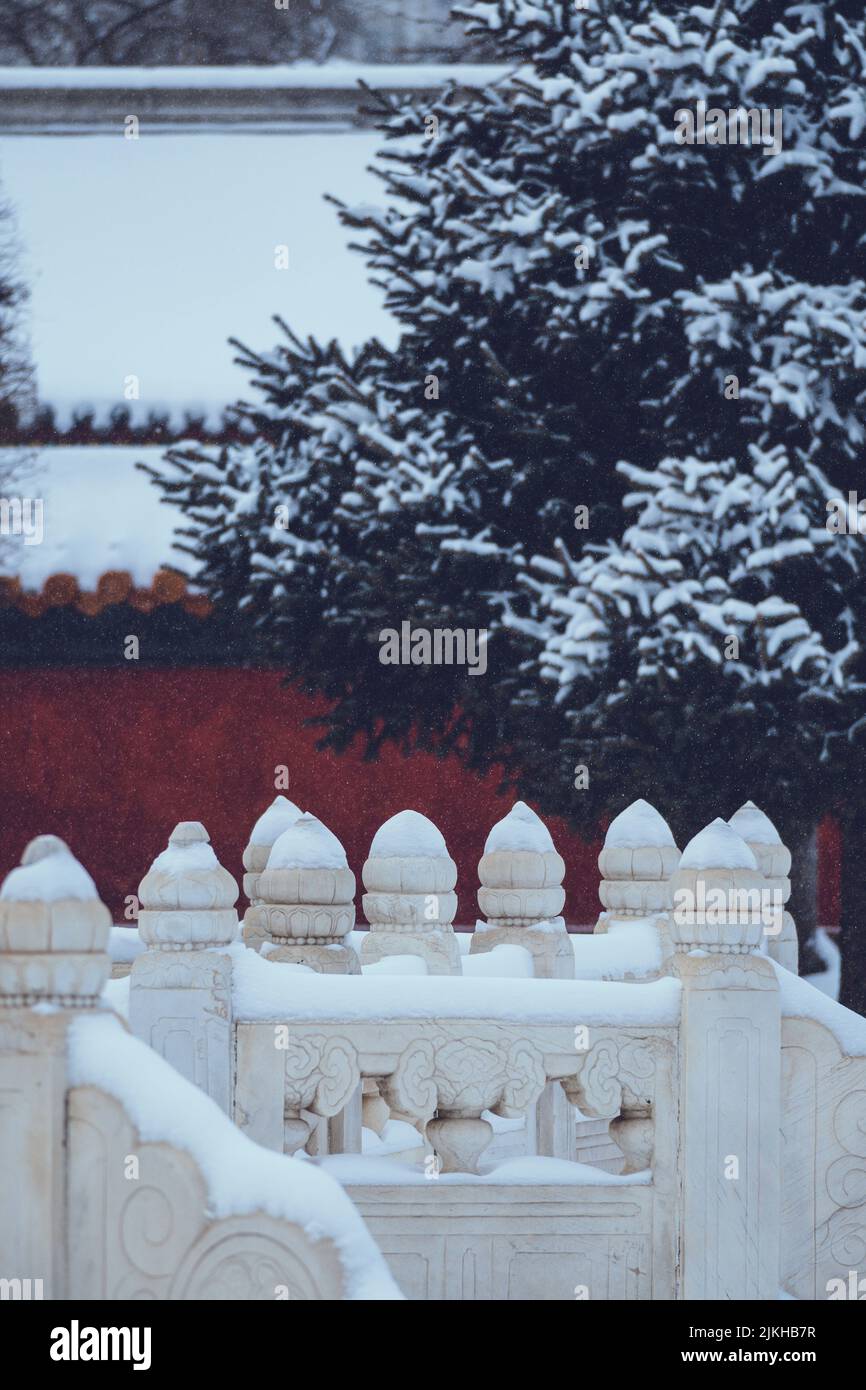 The vertical shot of the white marble eastern style staircase with a ...