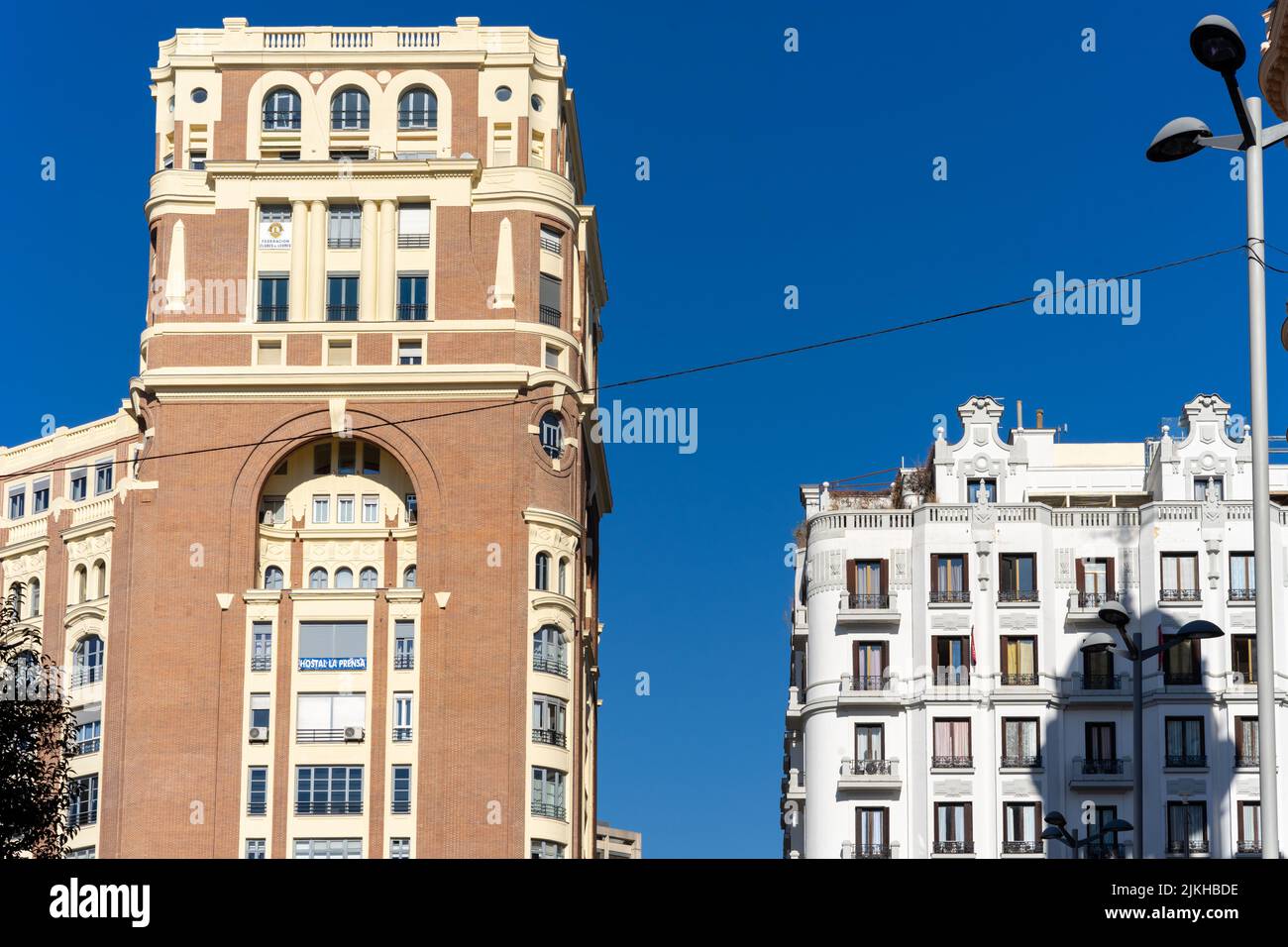 The beautiful architecture in downtown Madrid at the Puerta del Sol and ...