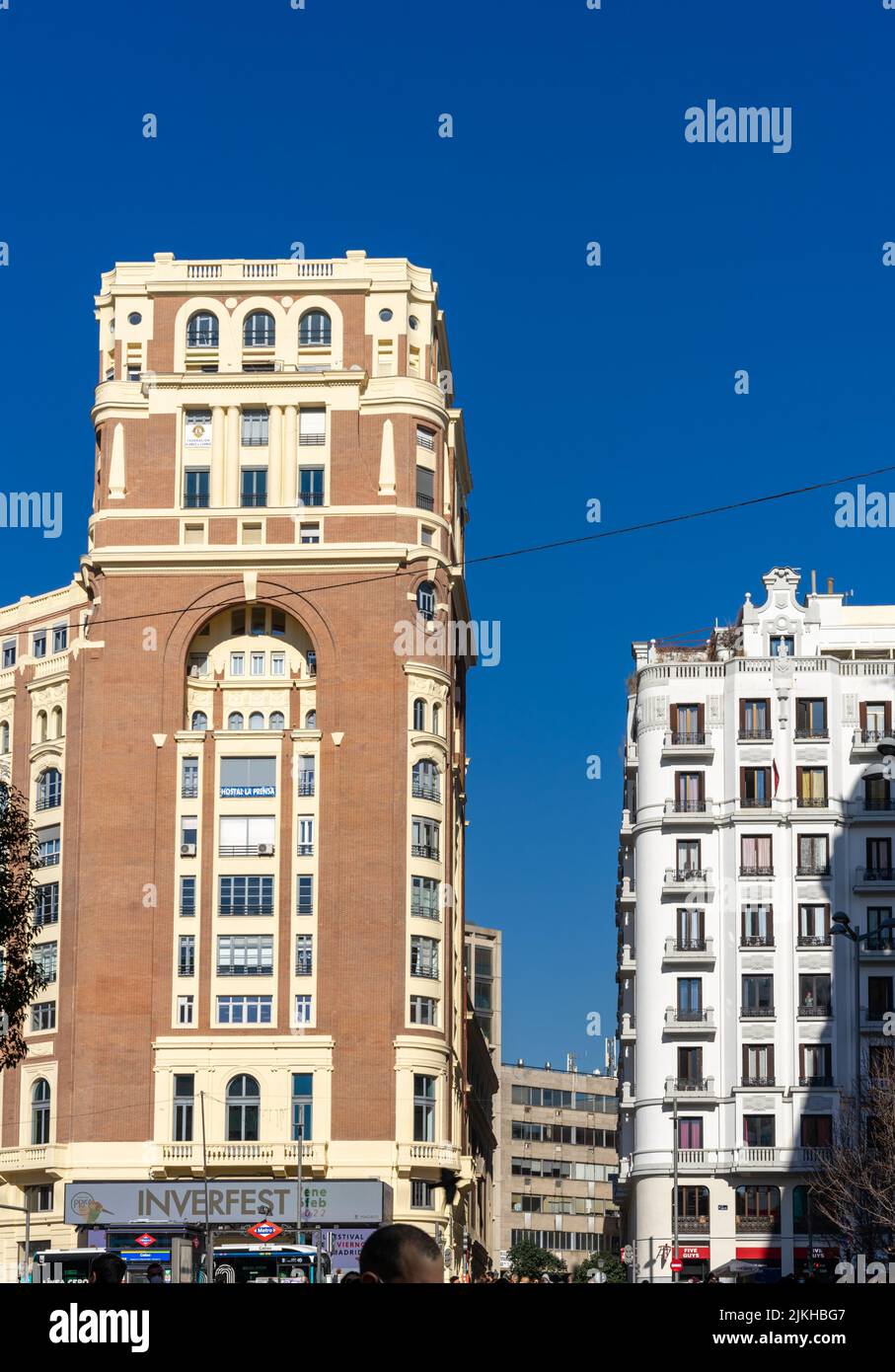 The beautiful architecture in downtown Madrid at the Puerta del Sol and ...