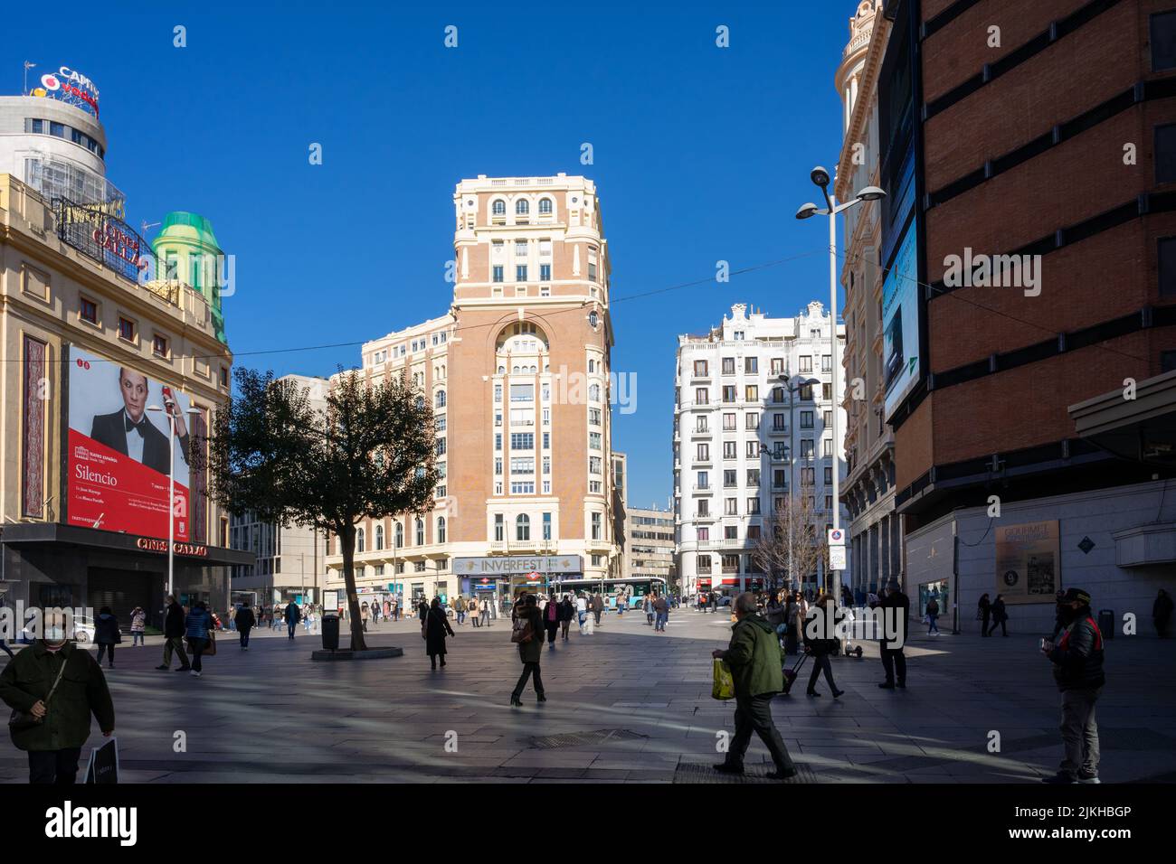 The beautiful architecture in downtown Madrid at the Puerta del Sol and ...
