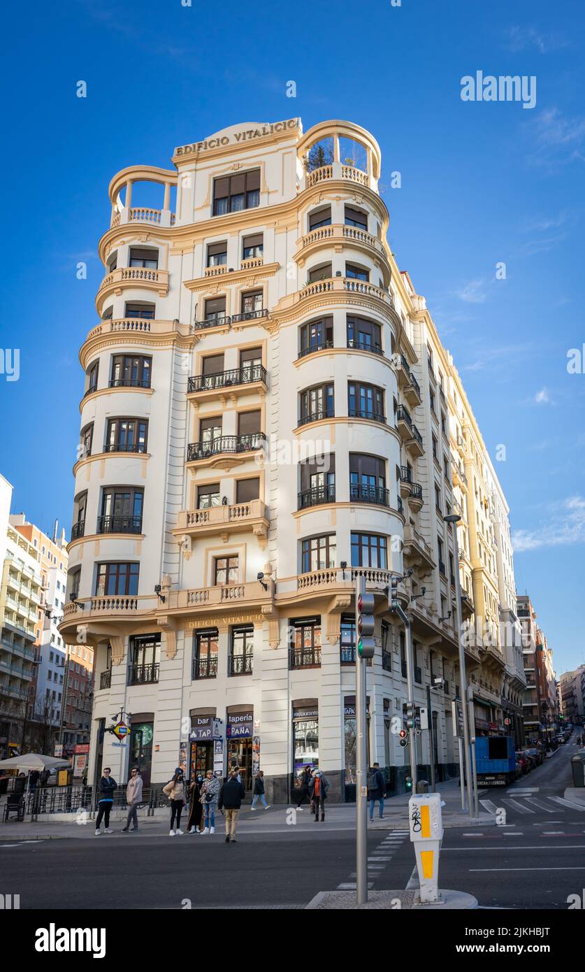 The beautiful architecture in downtown Madrid at the Puerta del Sol and ...