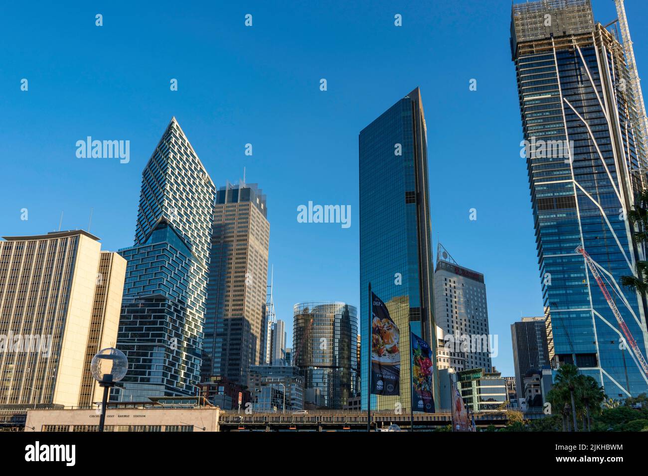 The Sydney skyline at Circular Quay with commercial buildings in a ...