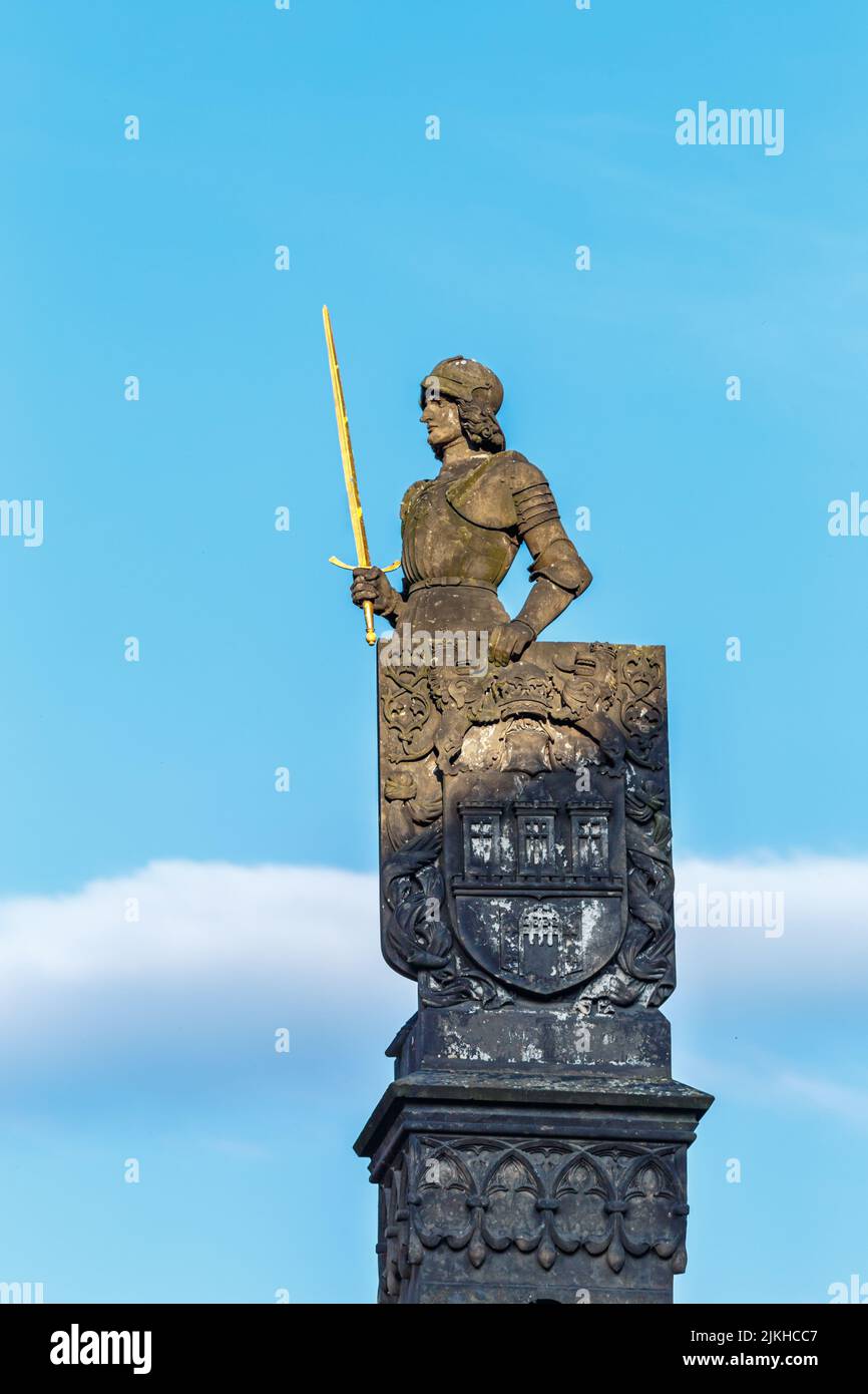 A vertical shot of the statue of knight Brunzwick, the mythical ...