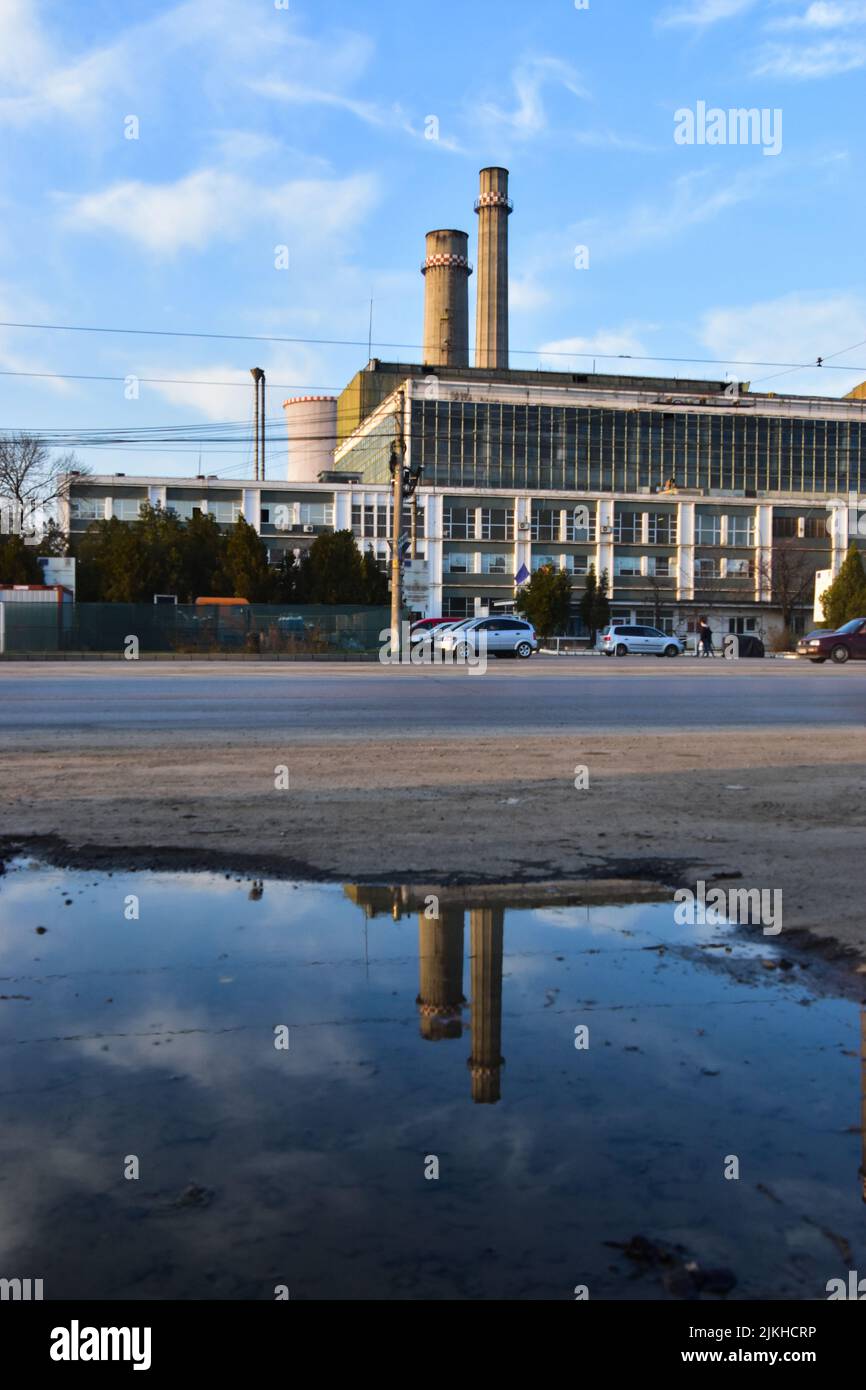 A vertical shot of the CET electrical power plant in Iasi, Romania ...