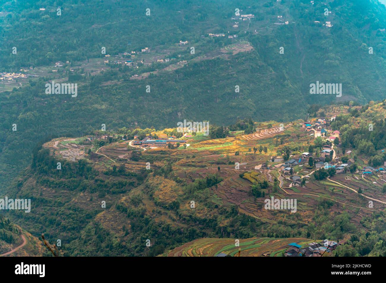 An aerial view of a countryside with houses Stock Photo - Alamy
