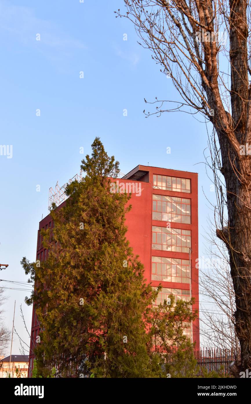 A vertical shot of the ISPAL building detonated for the construction of ...