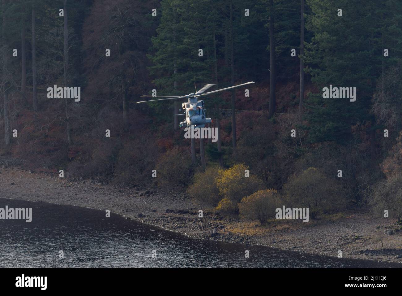An AgustaWestland Merlin flying low level over Thirlmere Lake, UK Stock ...
