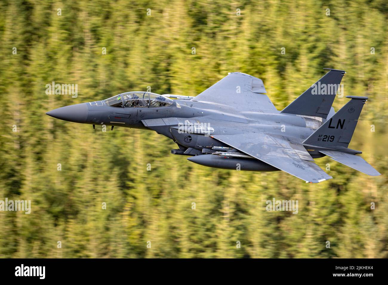A USAF F15E aircraft training in the Mach Loop, North Wales, United ...