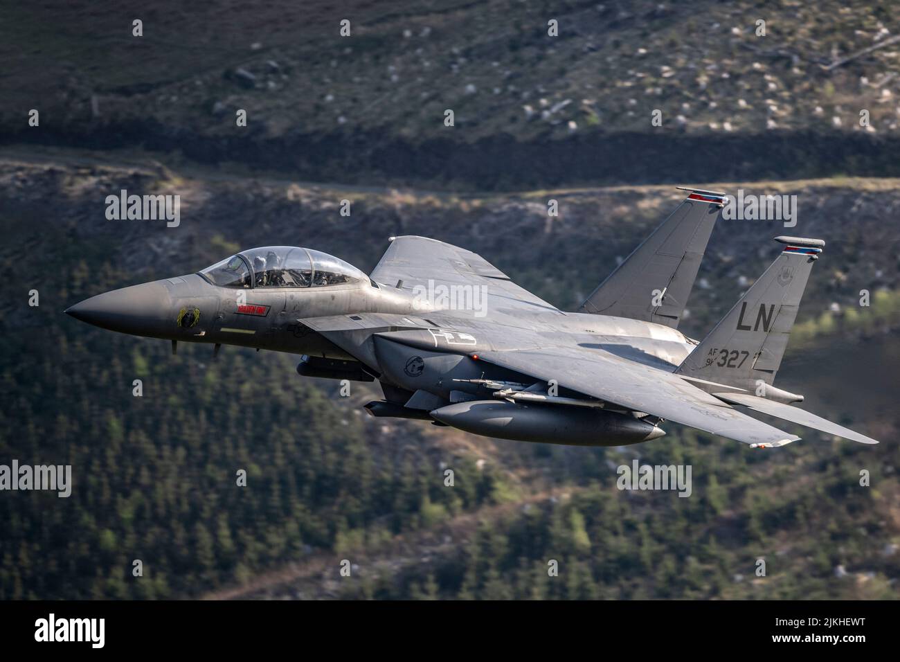 A low flying aircraft USAF F15E Lakenheath Jet training in the Mach ...