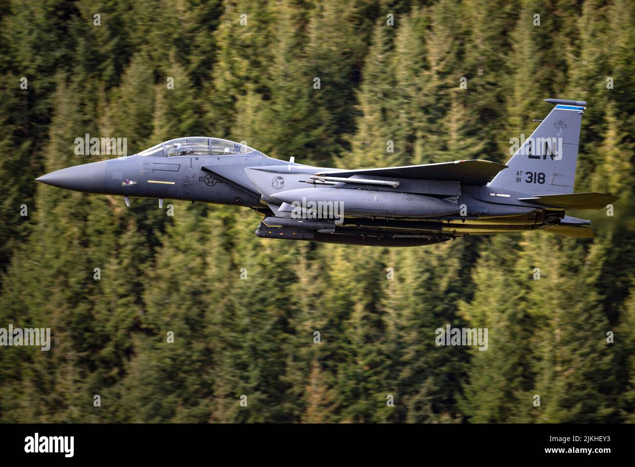 A USAF F15E jet low-level training in the Mach Loop, North Wales, the ...