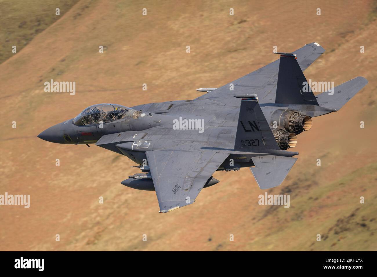 A low flying aircraft USAF F15E Lakenheath Jet training in the Mach ...