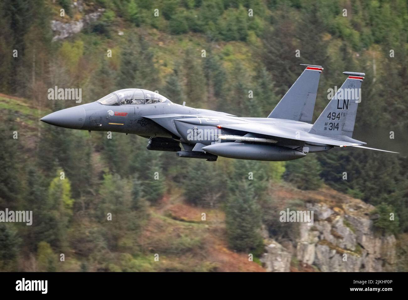A USAF F15E jet low-level training in the Mach Loop, North Wales, the ...
