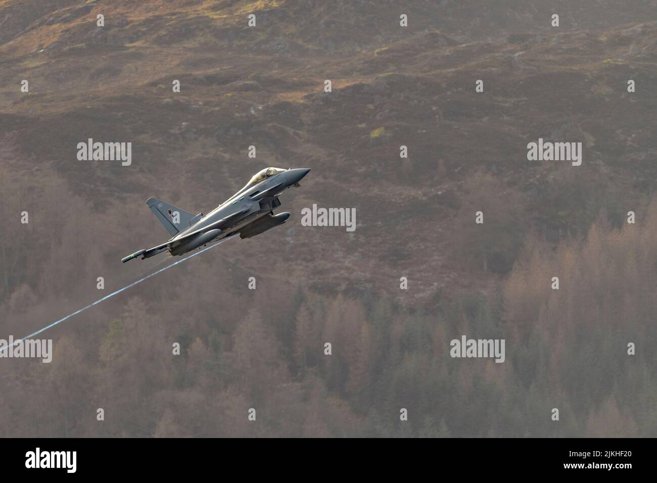 An RAF Typhoon low flying over Thirlmere Lake District piloted by a ...