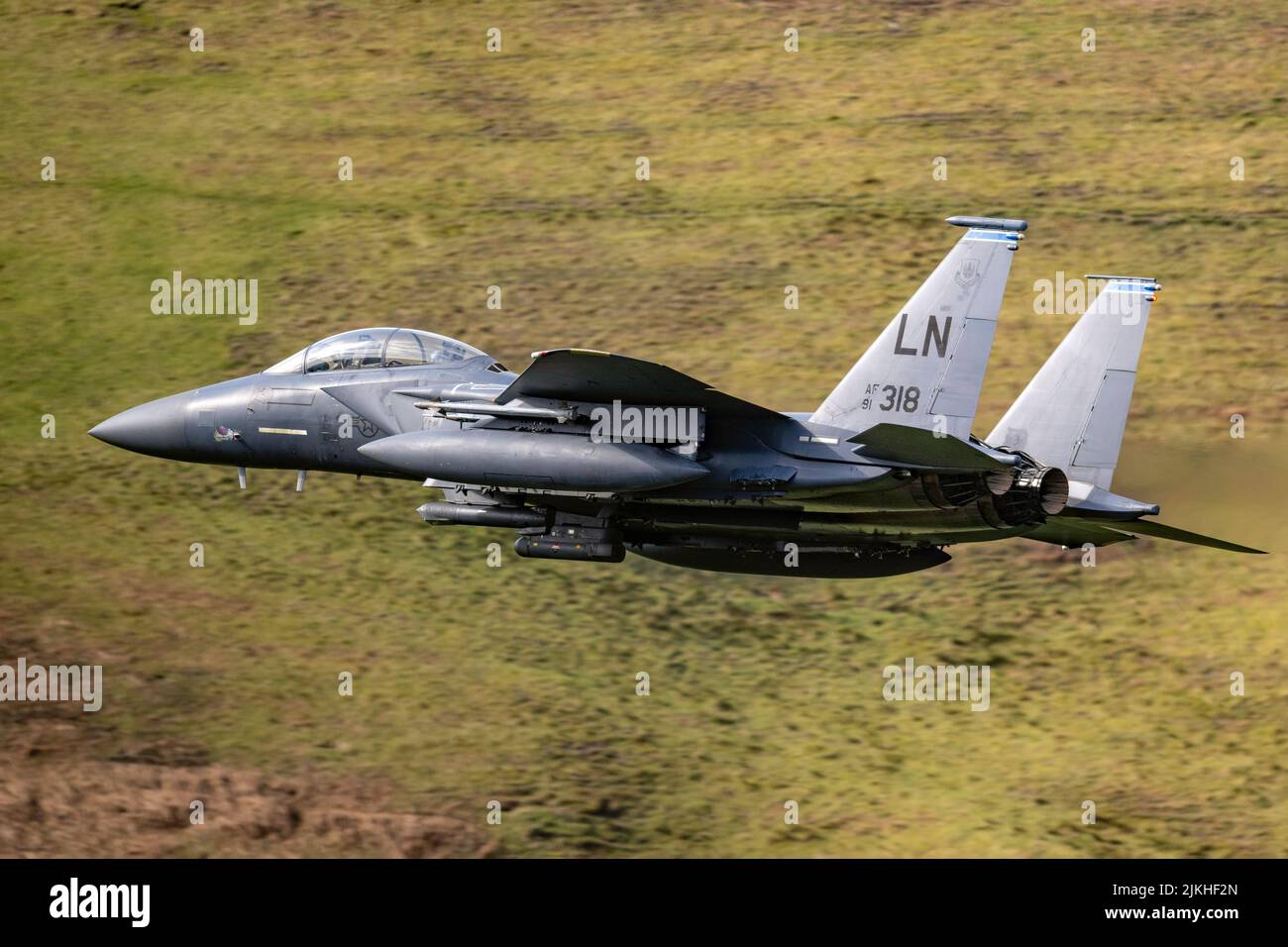A USAF F15E jet training in the Mach Loop, North Wales, the UK Stock ...
