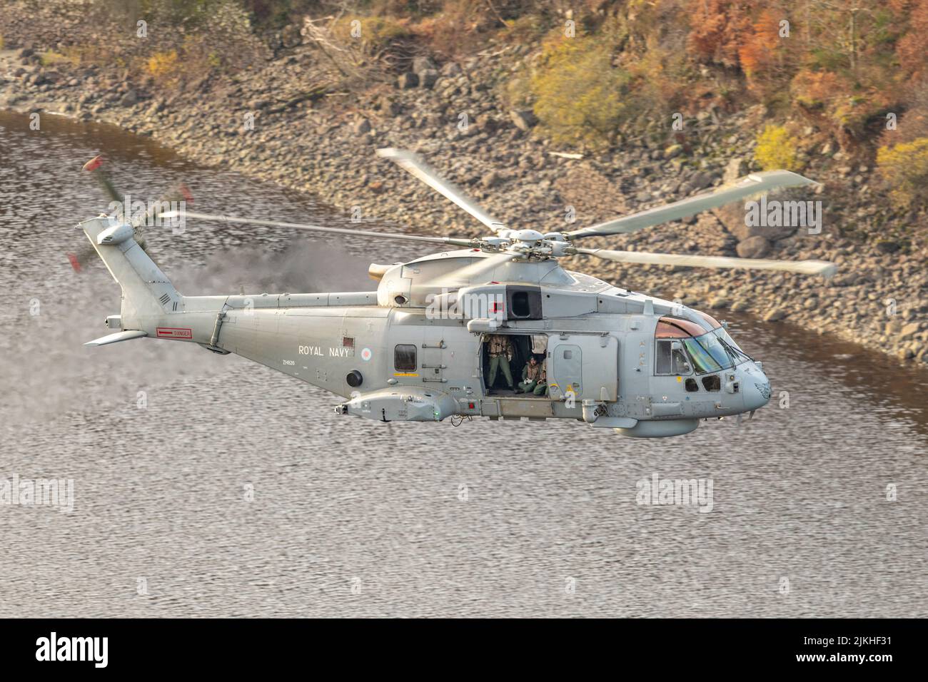 An aerial shot of an AgustaWestland Merlin flying low level over ...