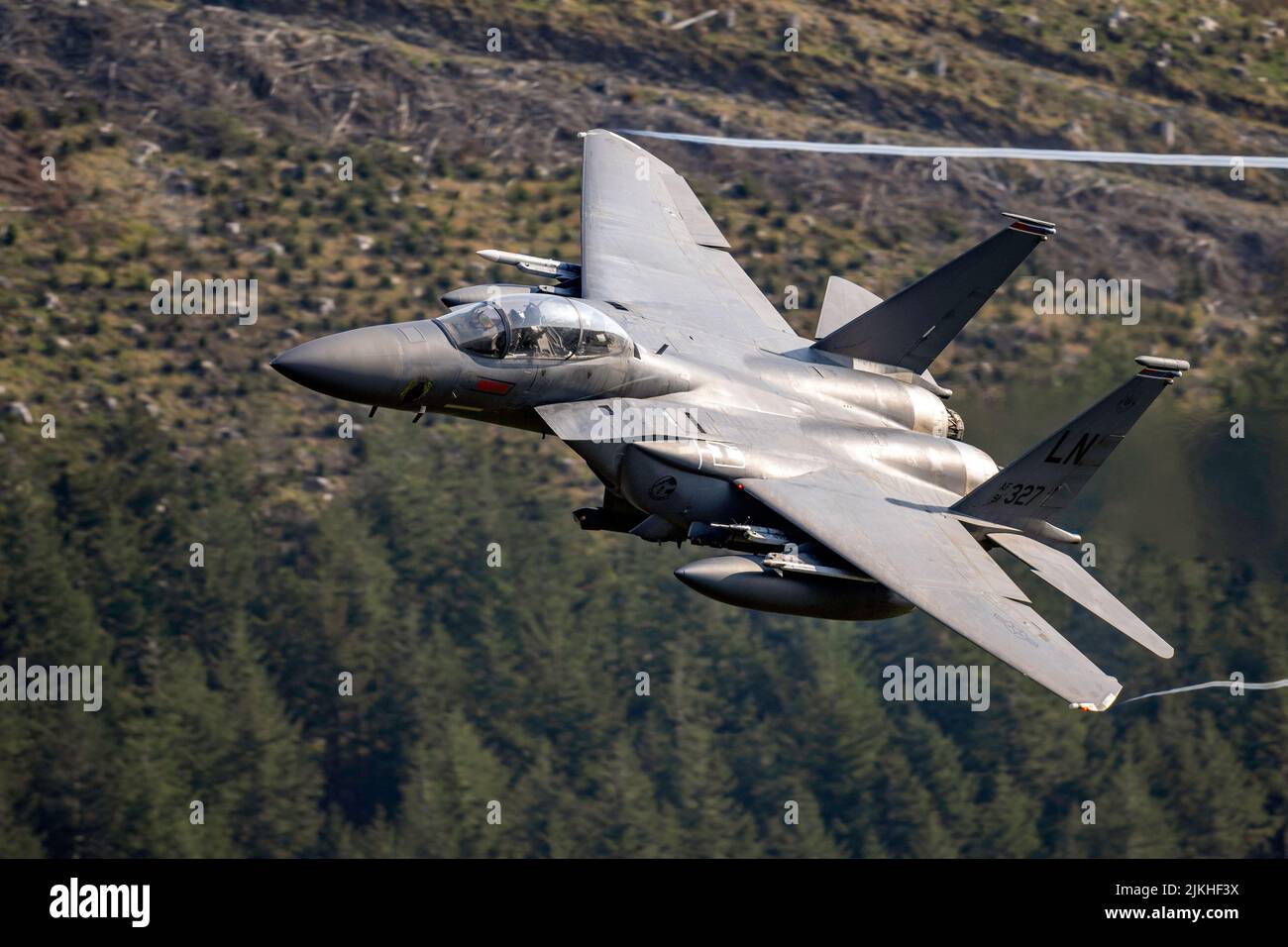 A low flying aircraft USAF F15E Lakenheath Jet training in the Mach ...