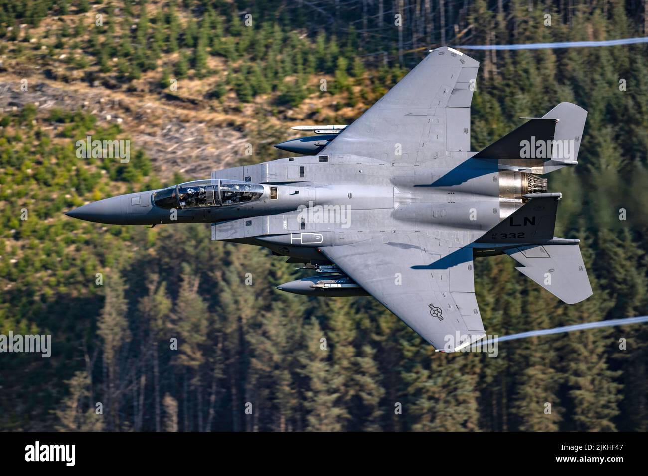 A low flying aircraft USAF F15E Lakenheath Jet training in the Mach ...