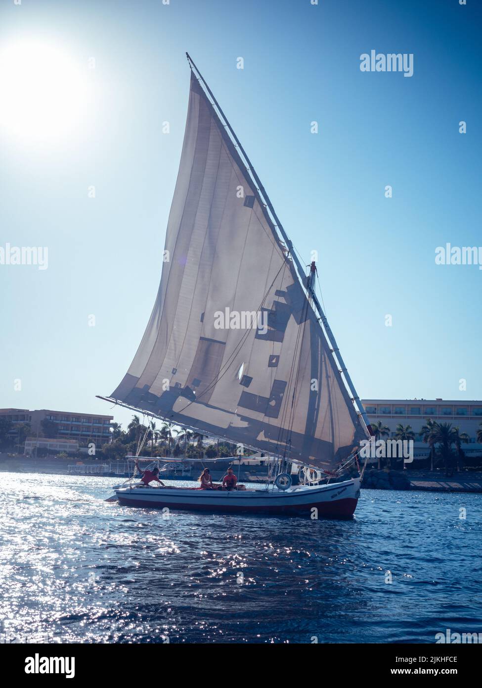 A beautiful view of the Egyptian traditional felucca in the Nile river ...