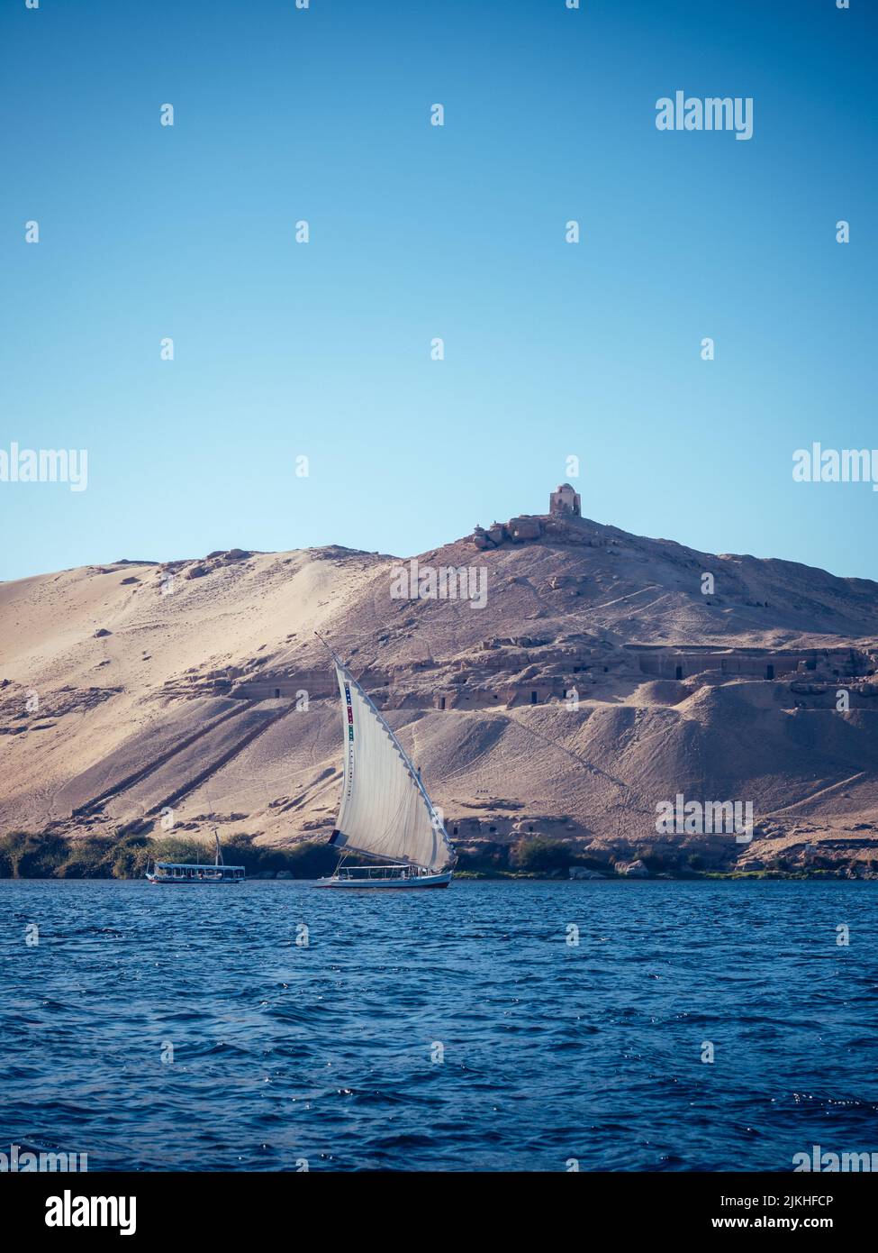 A beautiful view of the Egyptian traditional felucca in the Nile river ...