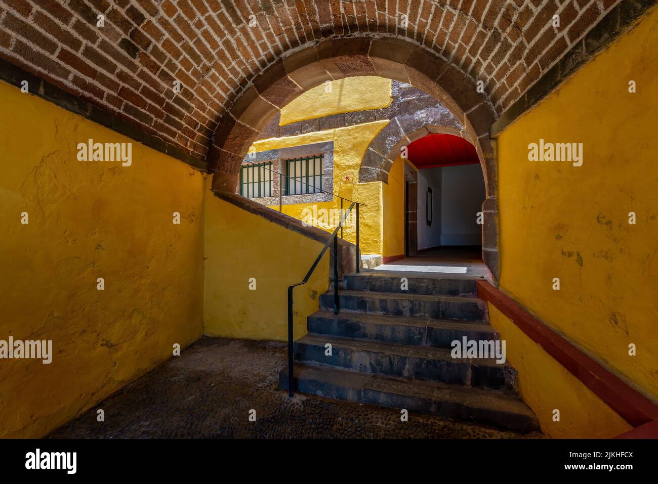 An old interior design and stairs of the Yellow castle of Sao Tiago in ...