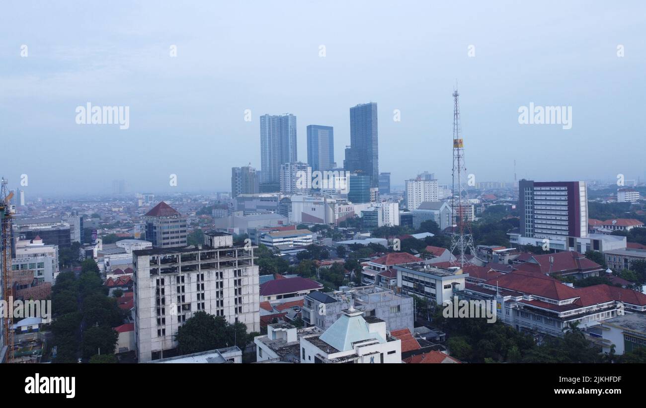 The morning cityscape of Surabaya town, downtown and skyscrapers in ...