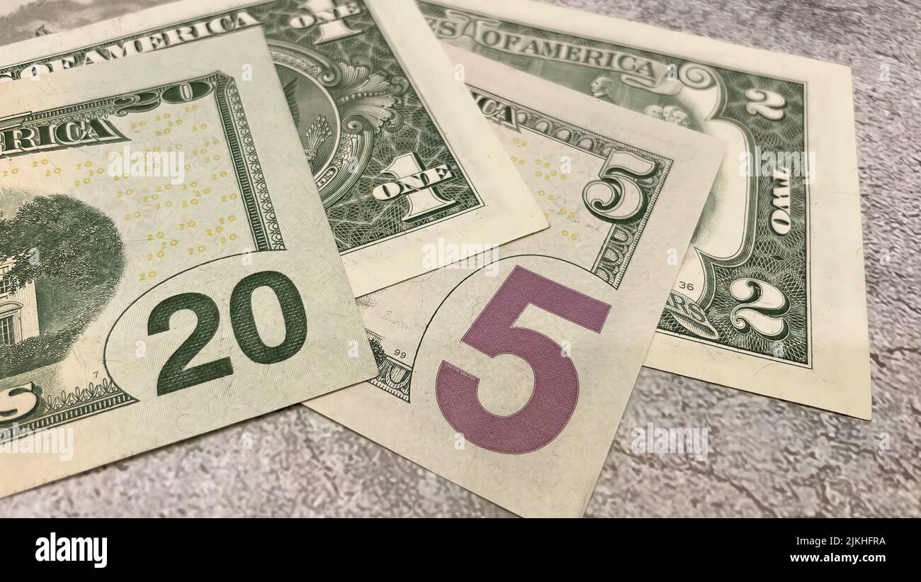 A closeup of dollar bills on the table Stock Photo - Alamy