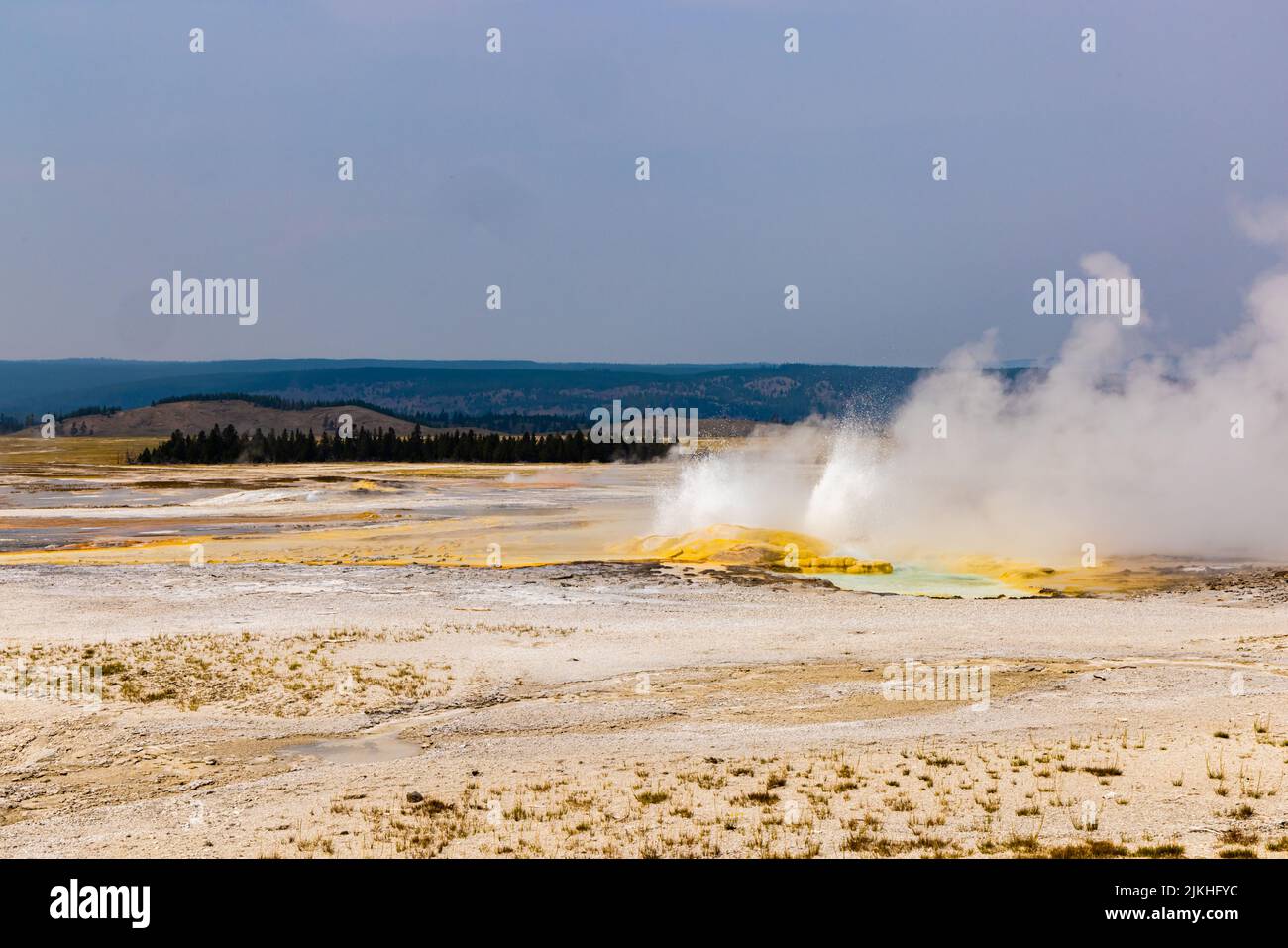 The eruption of geyser Old Faithful in Yellowstone National Park Stock ...