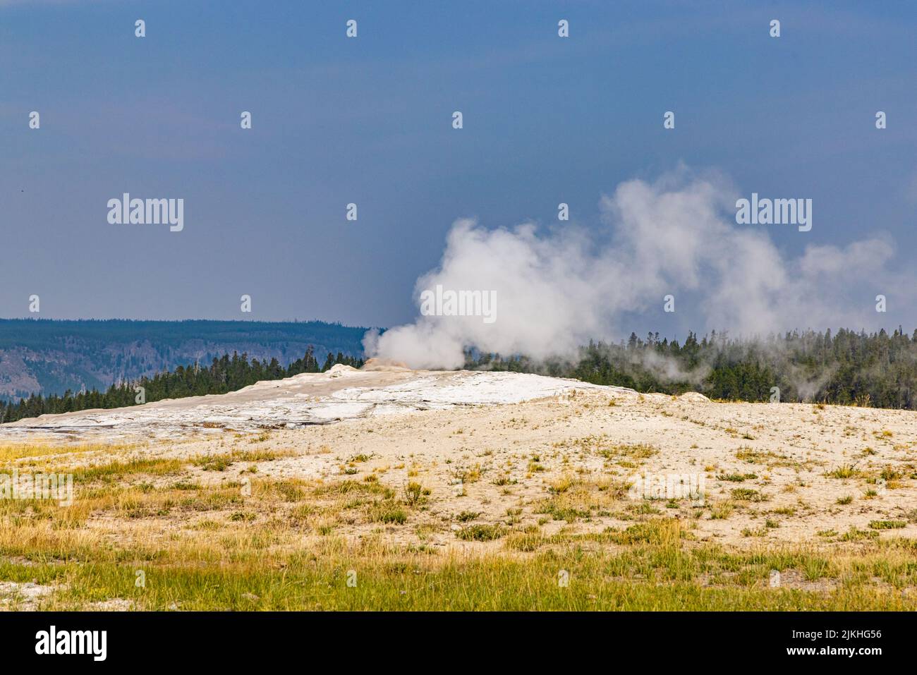 The eruption of geyser Old Faithful in Yellowstone National Park Stock ...